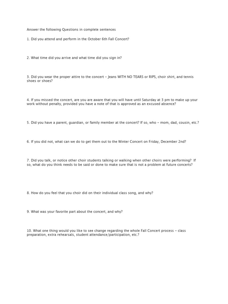 2022 FALL CONCERT Reflection:Evaluation | PDF