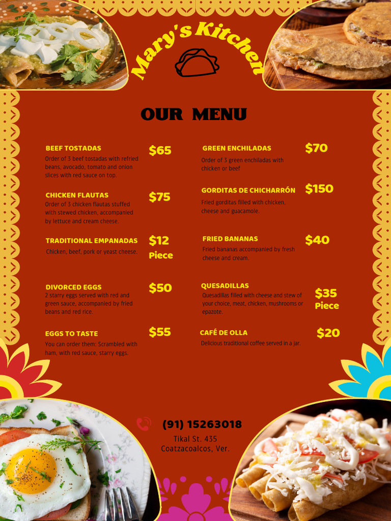 Menú de Comida Mexicana Variado | PDF