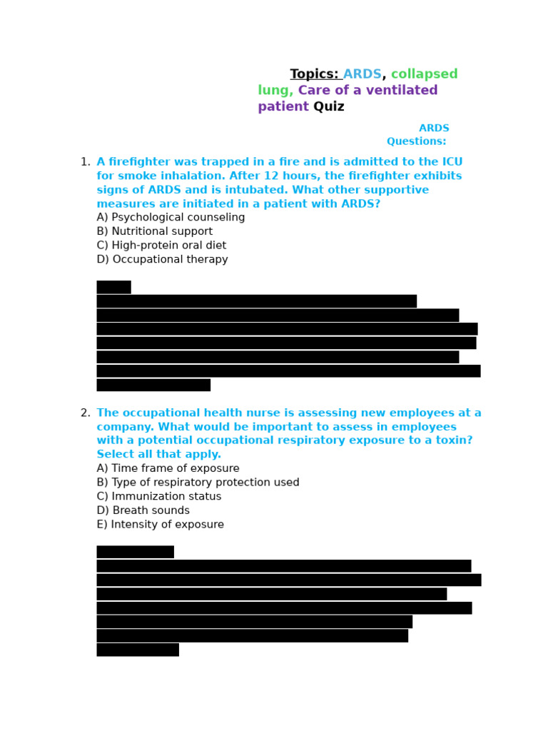 NSG 252 Topics Ards collapsed lung ventilator quiz with answers and ...