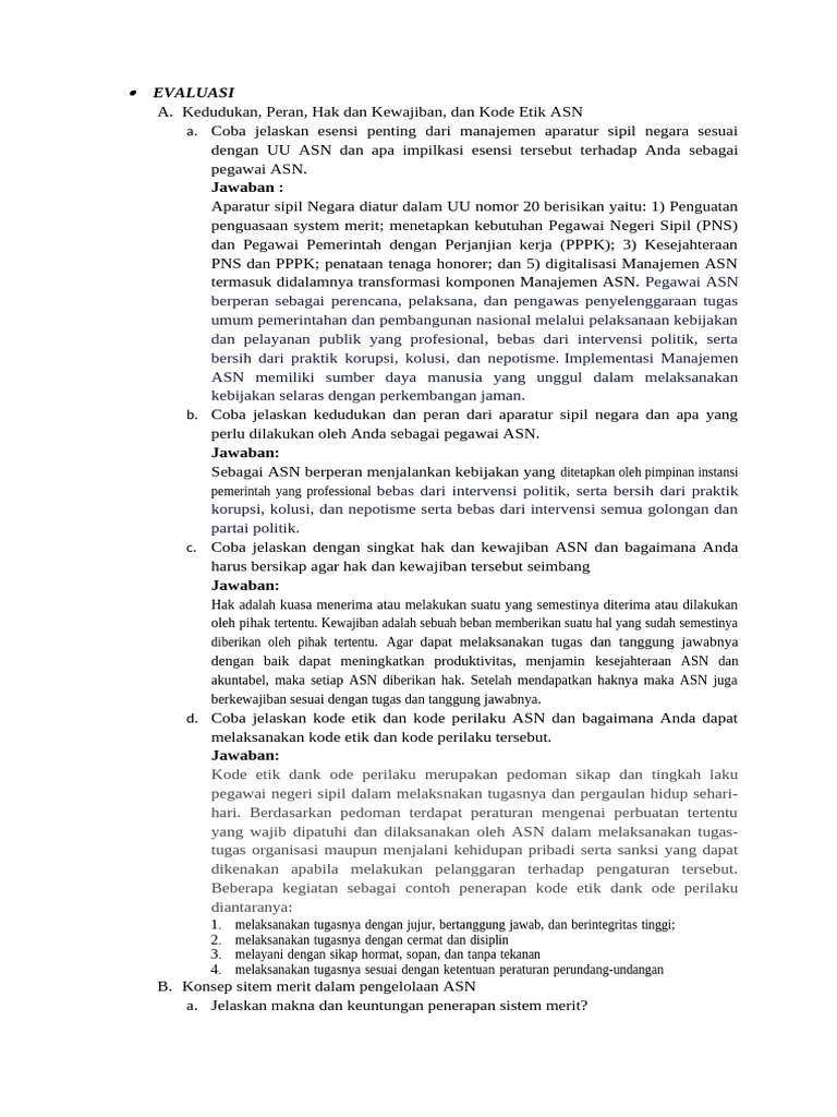 EVALUASI BAGIAN 3 (Manajemen ASN) | PDF