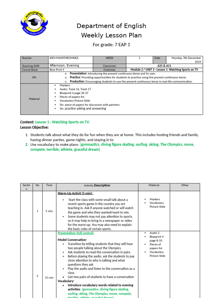 1 - Lesson Plan - Lesson 1 | PDF | Behavior Modification | Human Communication