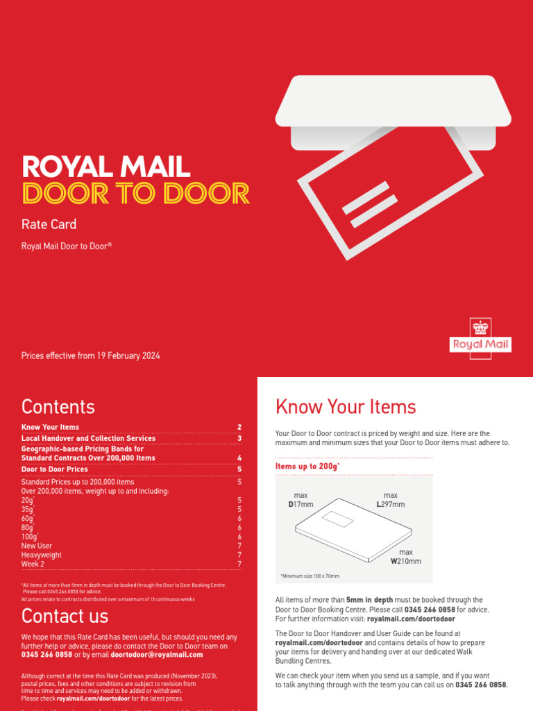 Royal Mail Door To Door Rate Card February 2024 v1 | PDF | Mail | Fee