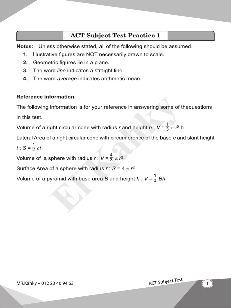 ACT Subject Test Practice 1 | PDF