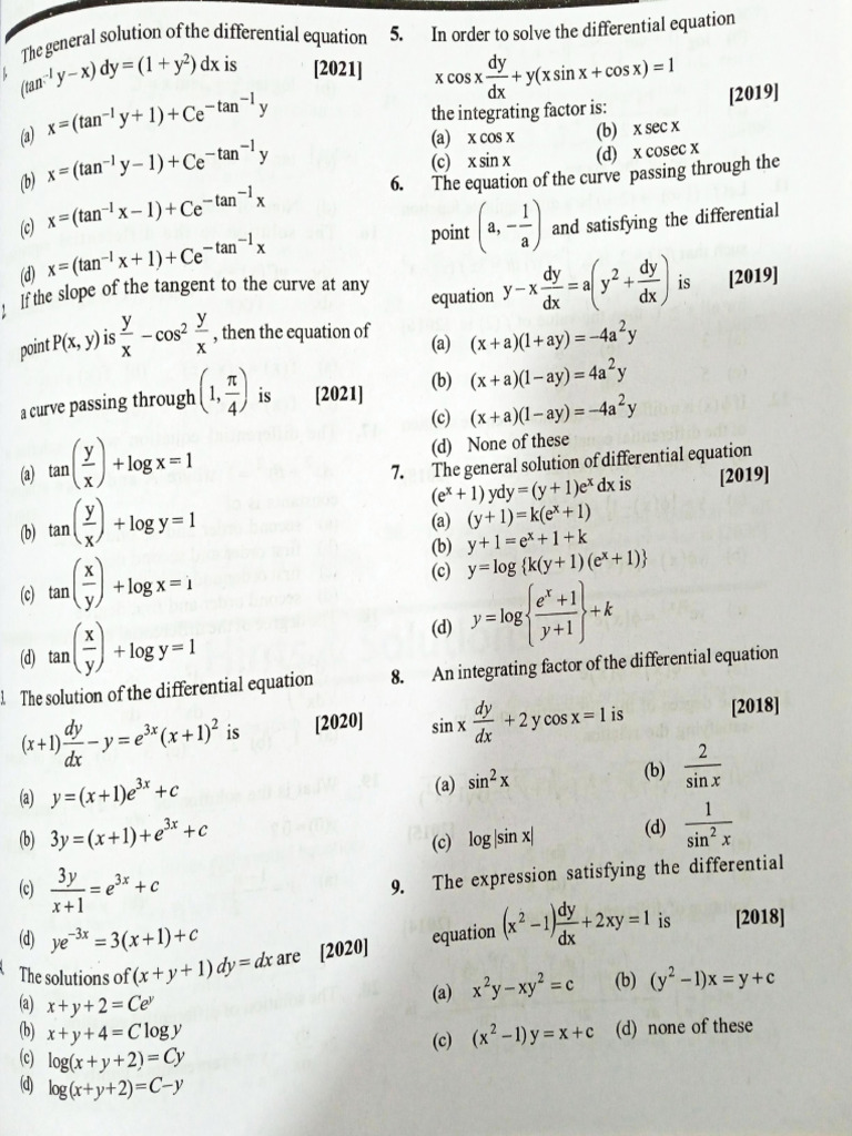 Differential eqns eamcet questions | PDF | Geometry | Elementary Geometry