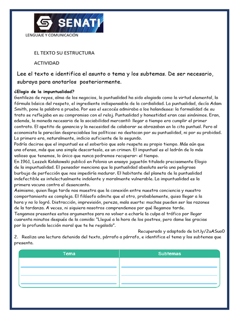 El Texto y Su Estructura Actividad | PDF