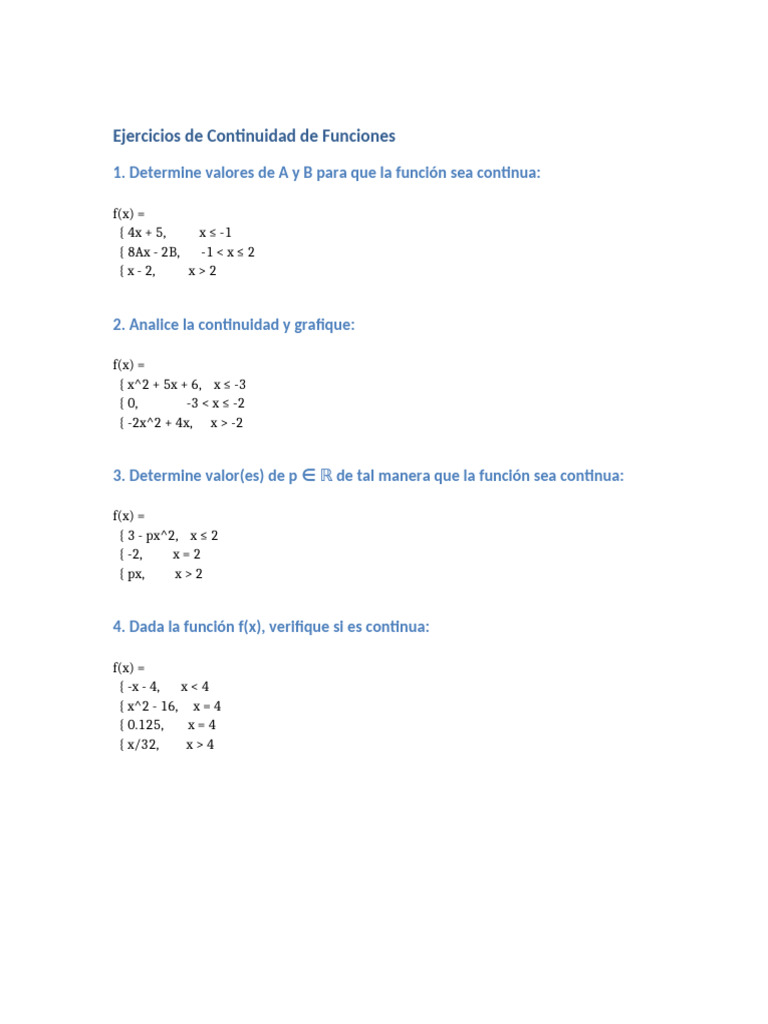 Ejercicios de Continuidad de Funciones | PDF