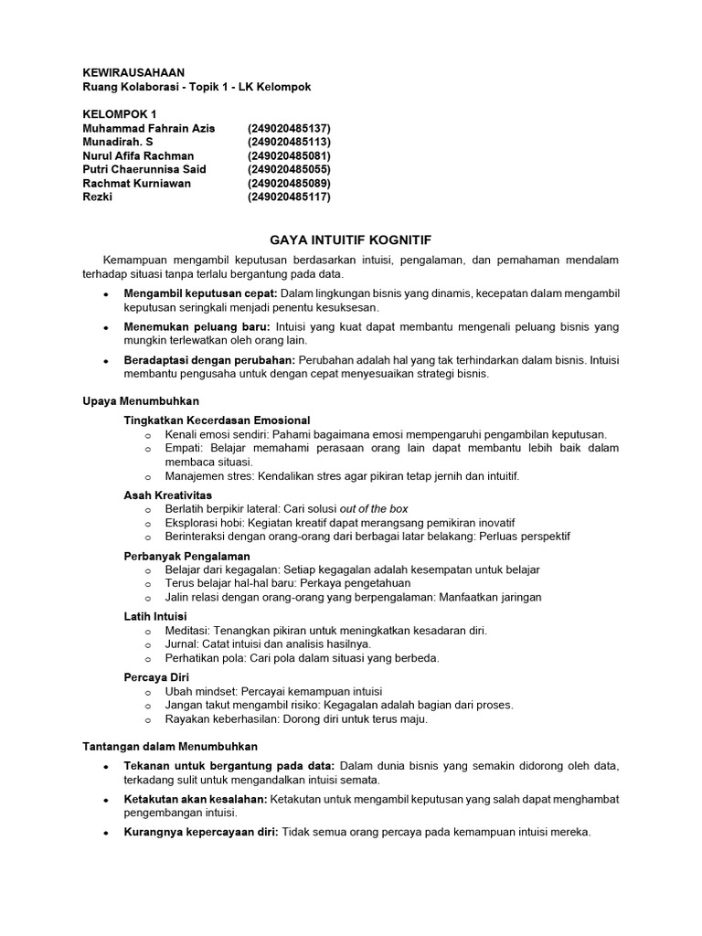 4. KWU Ruang Kolaborasi Topik 1 LK Kelompok (Kelompok 1) | PDF