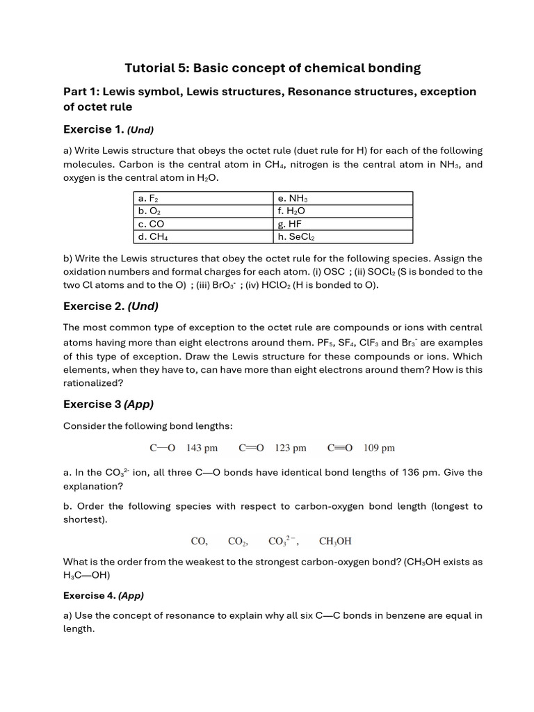 Tutorial 5. Basic Concept of Chemical Bonding | PDF | Chemical Bond ...