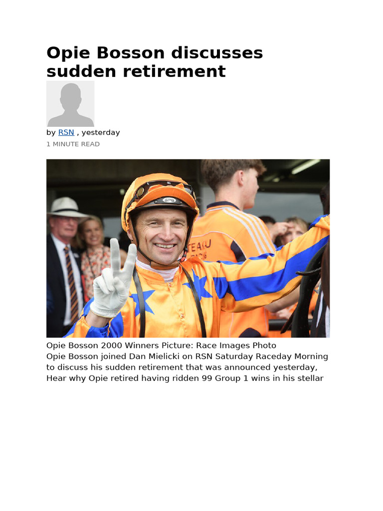 Opie Bosson's Sudden Retirement Explained | PDF