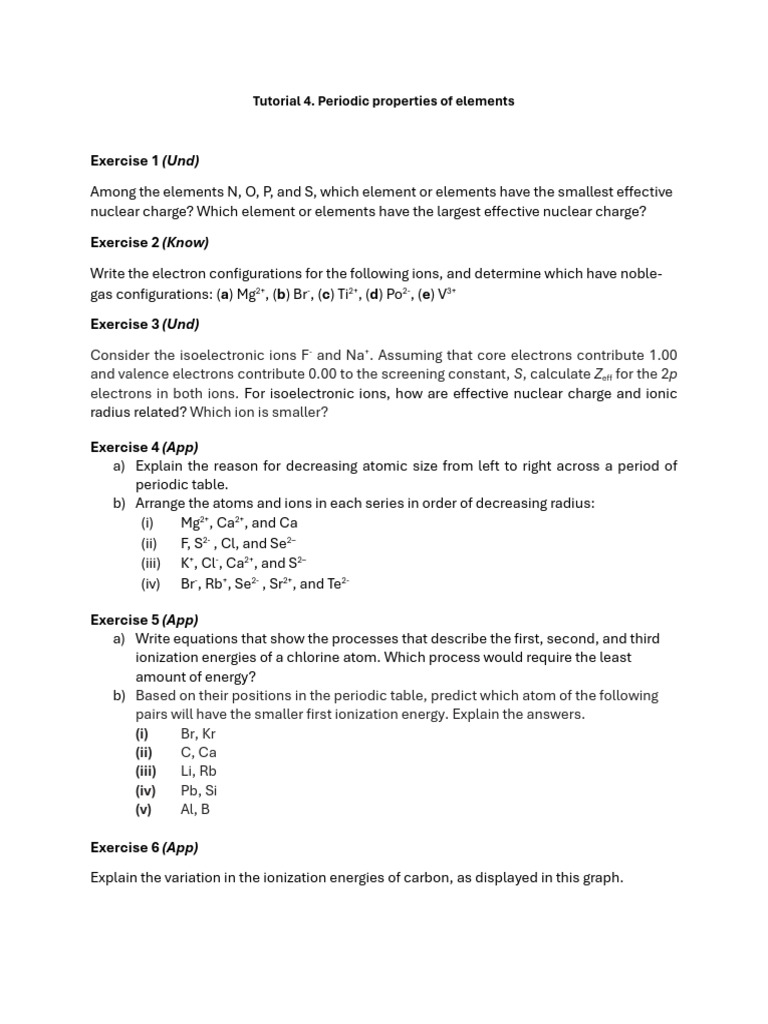Tutorial 4. Question - Periodic Properties of Elements | PDF