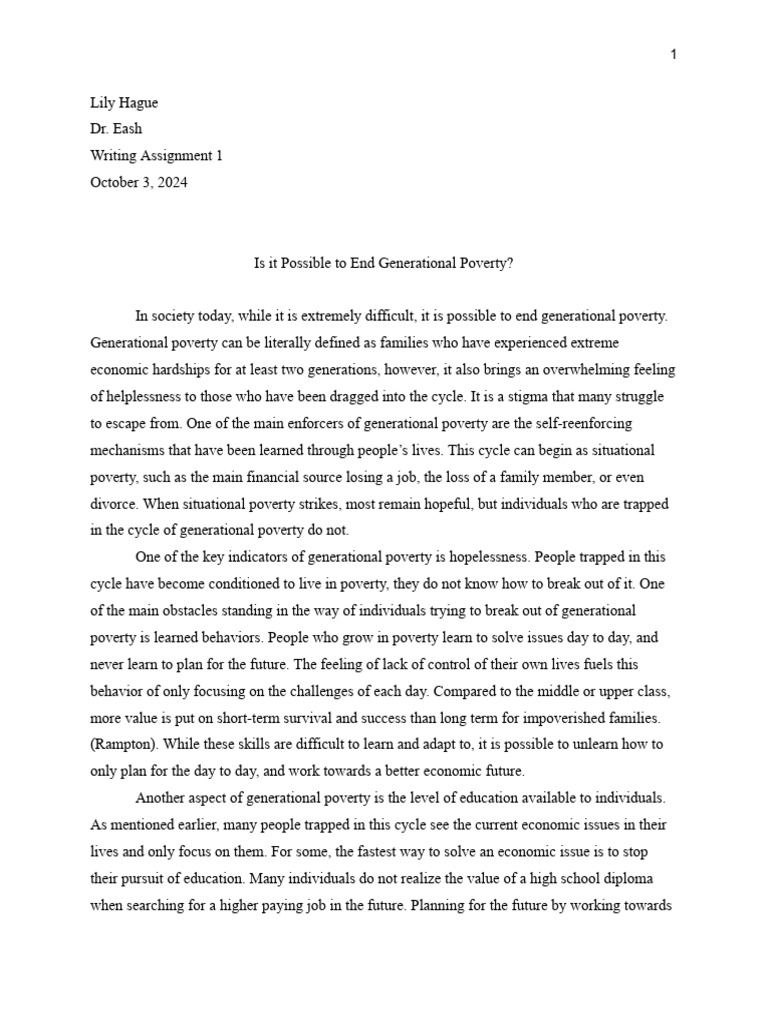 ESS 120 Writing Assignment 1-2 | PDF | Poverty | Poverty & Homelessness