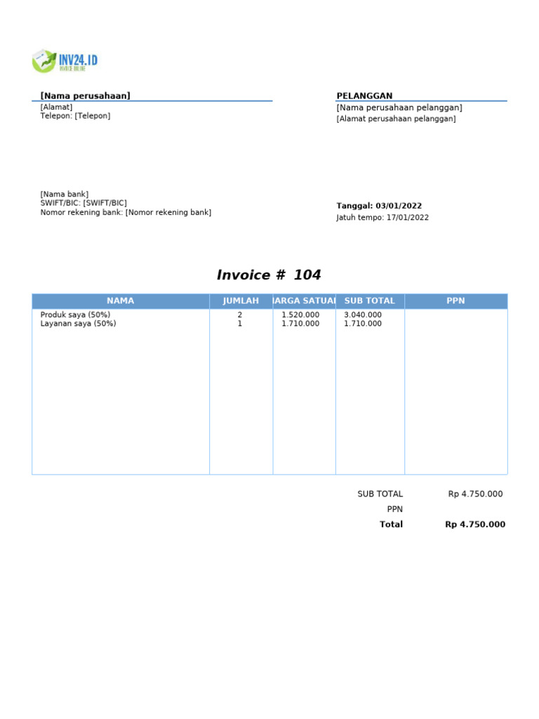 Contoh Invoice Down Payment | PDF