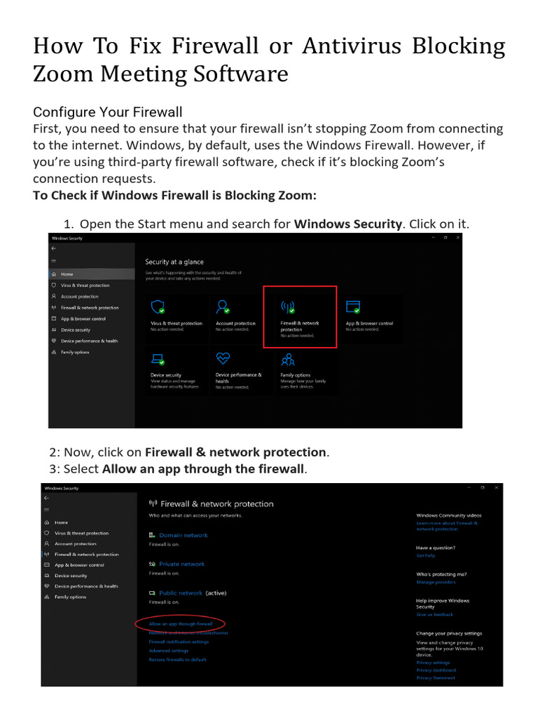 How To Fix Firewall or Antivirus Blocking Zoom Meeting Software | PDF