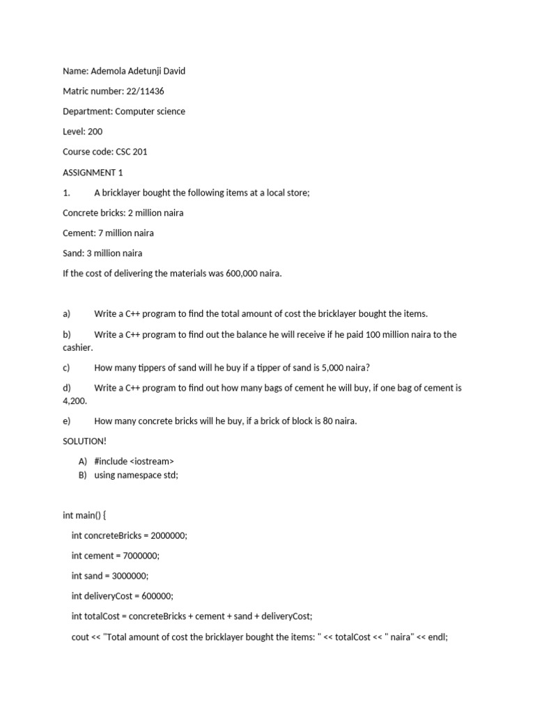 CSC 201 holiday assignment | PDF | Namespace | Concrete