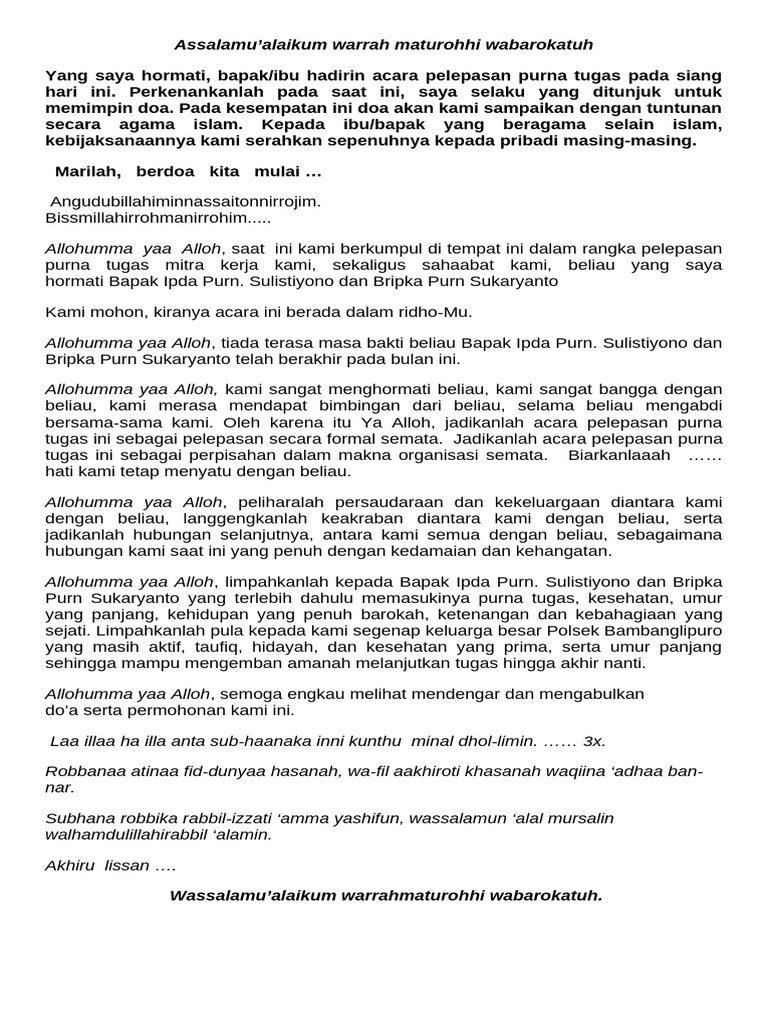 Doa Purna Tugas Pegawai dan Pimpinan | PDF