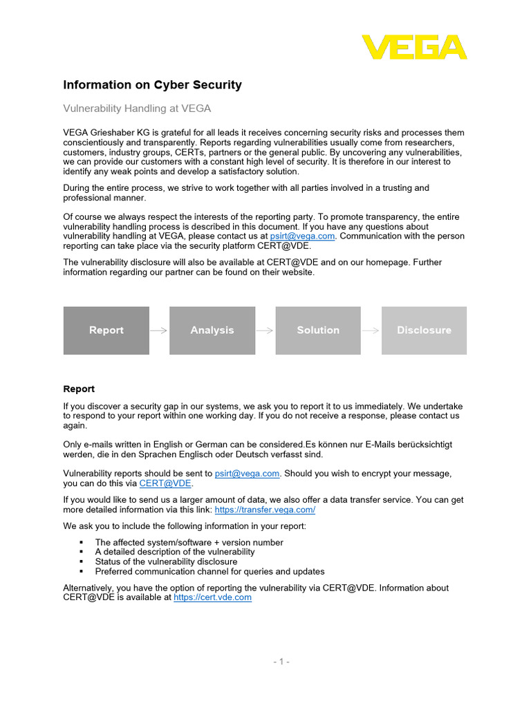 VEGA Cyber Security Vulnerability Process | PDF | Vulnerability ...