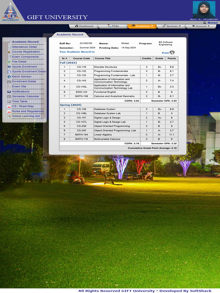 GIFT University Academic Record Summary | PDF | Mathematics