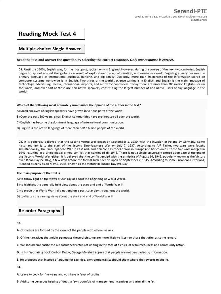 Mock Test 4 1 | PDF | English Language | Wagonway