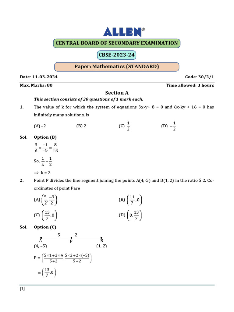 CBSE Class10 Maths StandardPaper 2024 | PDF | Mathematics | Mathematical Objects