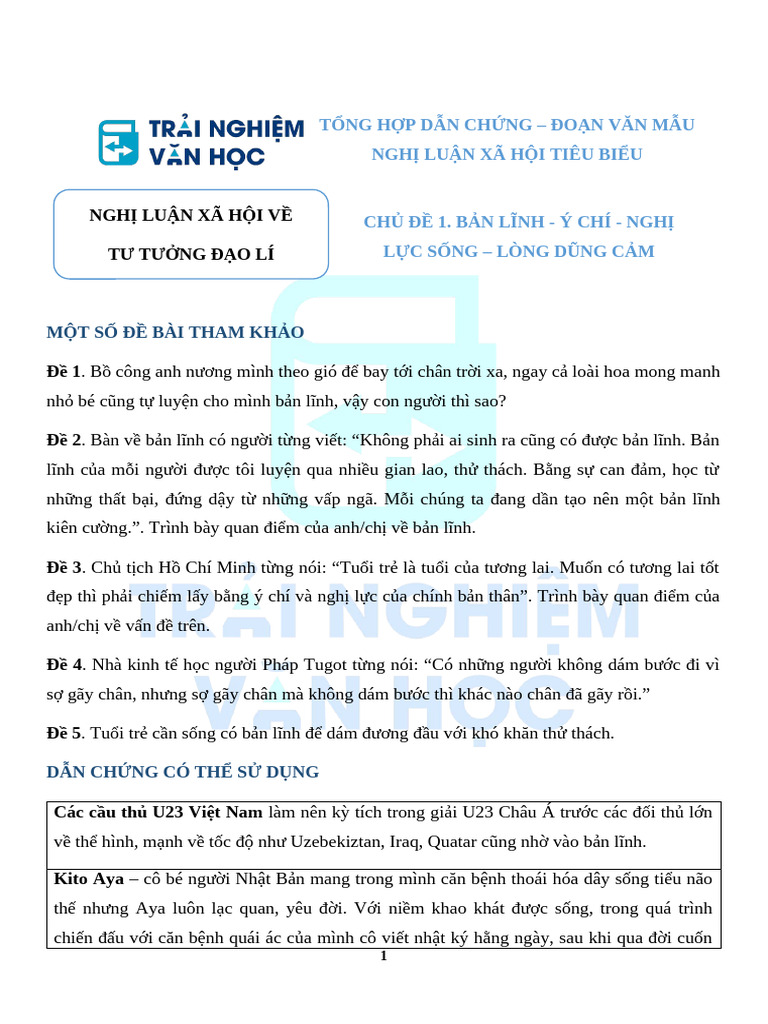 15 ĐOẠN VĂN NLXH MẪU | PDF