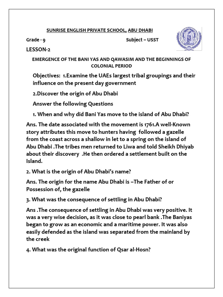 Lesson 2 EMERGENCE OF THE BANI YAS AND QAWASIM | PDF | United Arab ...