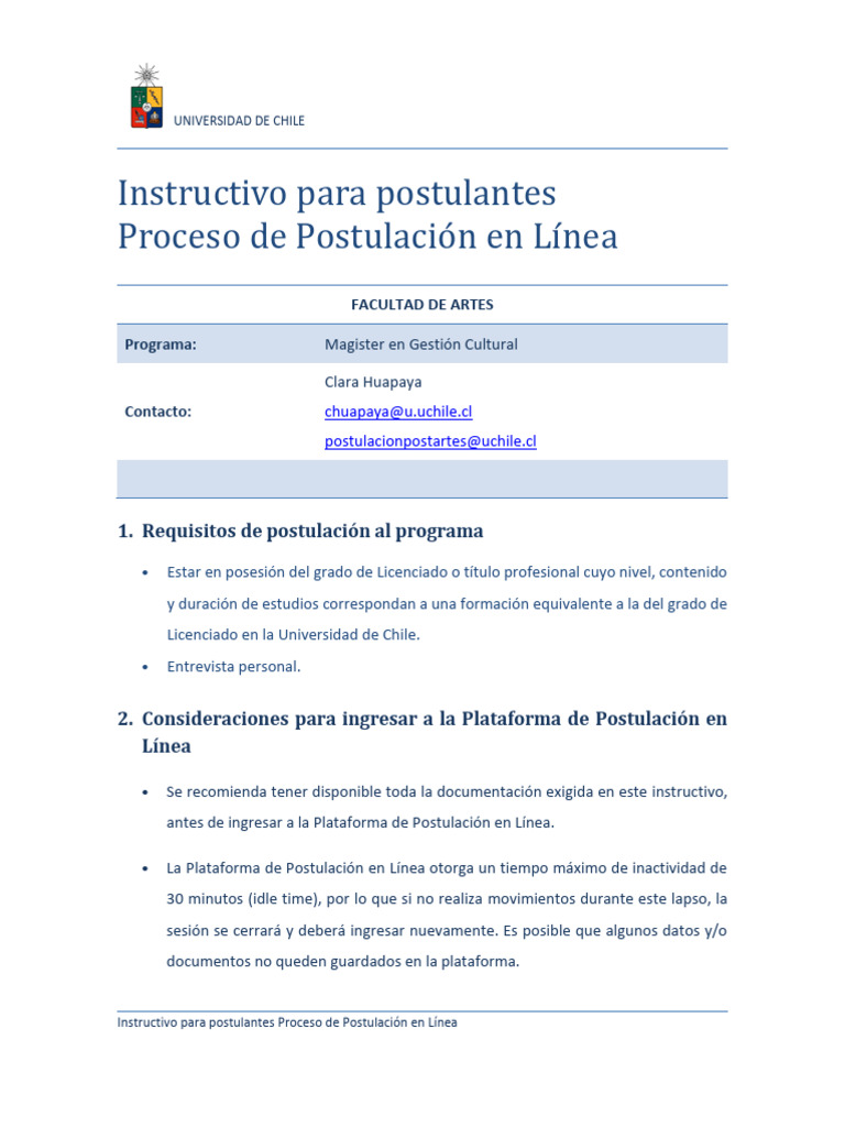 Instructivo para Postulació N Magister en Gestió N Cultural | PDF | Documento de identidad