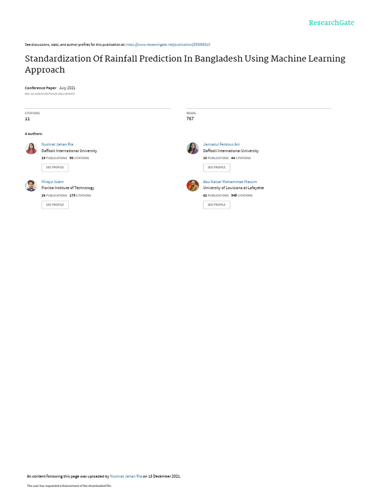 Standardization of Rainfall Prediction in Bangladesh Using Machine Learning Approach | PDF ...