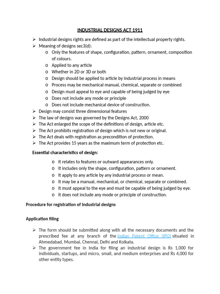 Industrial Designs Act 1911 Overview | PDF | Patent | Intellectual Property
