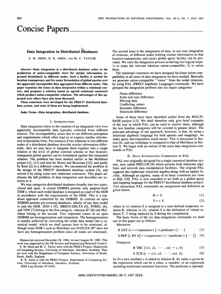 Data Integration In Distributed Database Pdf Relational Database Databases