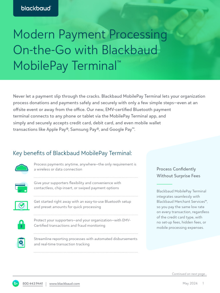 Blackbaud Mobilepay Terminal Datasheet Northamerica | PDF | Credit Card | Payments