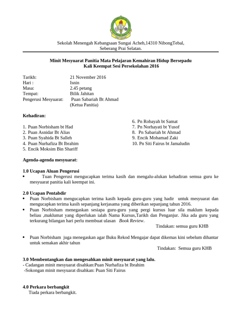 Laporan Meeting 4 2016 KHB | PDF