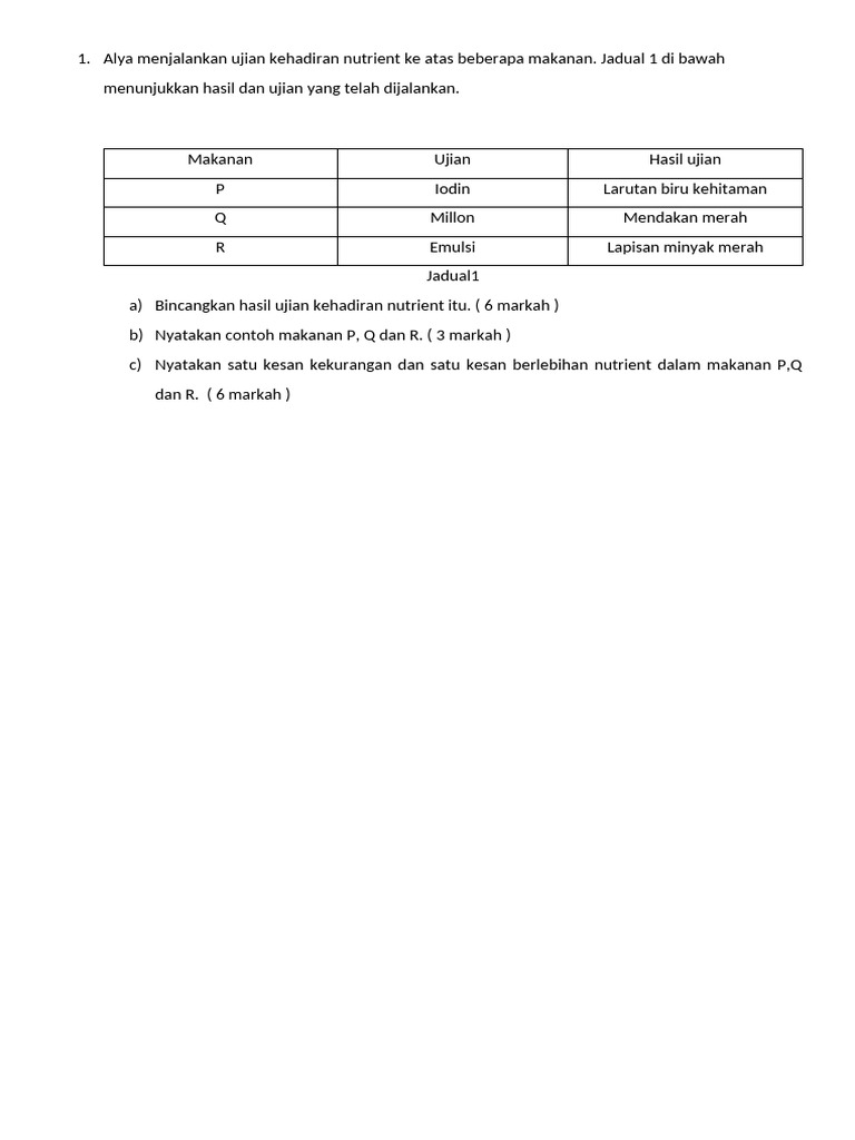 Ujian Nutrient Makanan Tahun 1 | PDF