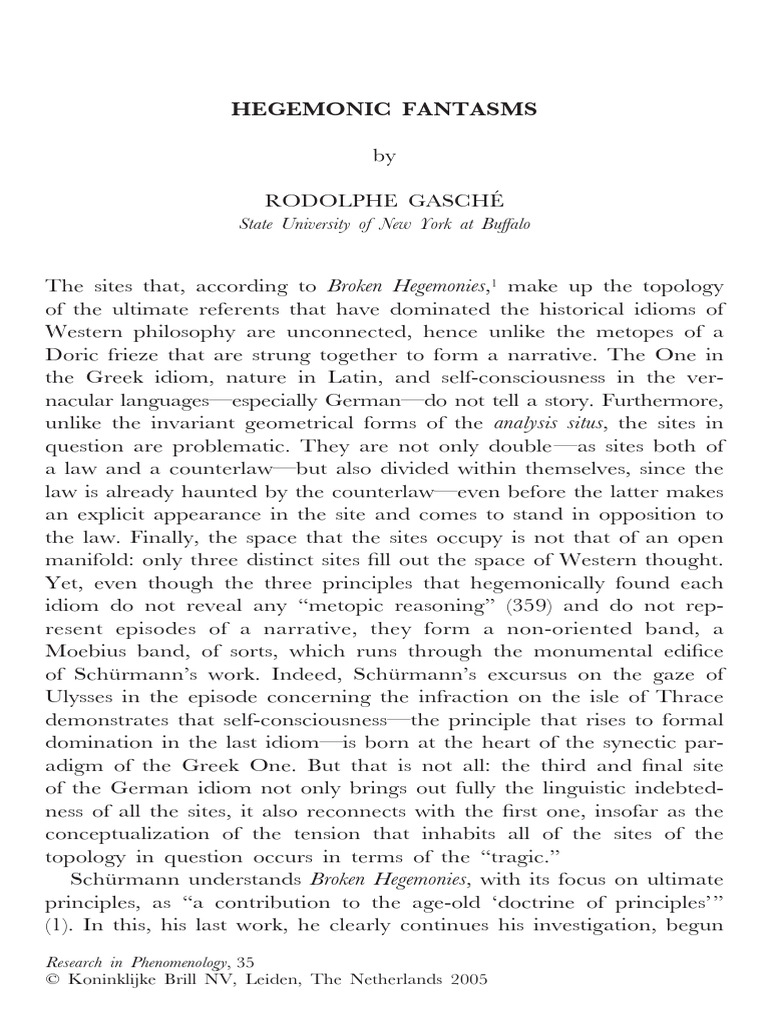 Gasché - Hegemonic Fantasms | PDF | Thought | Western Philosophy