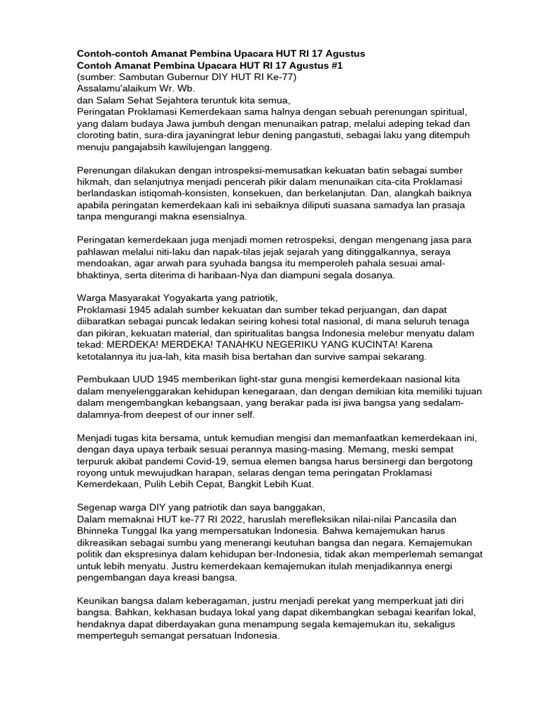 Contoh Amanat Pembina upacara 17 Agustus | PDF