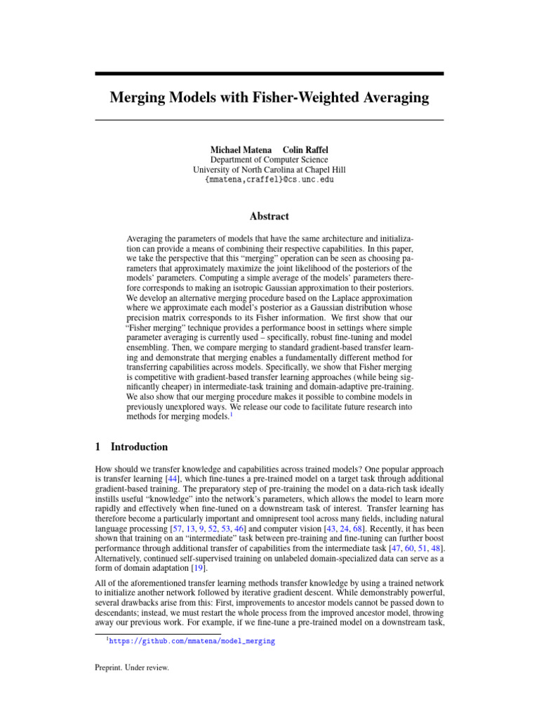(ArXiv2111.09832) Merging Models With Fisher-Weighted Averaging - Michael Matena, Colin Raffel ...