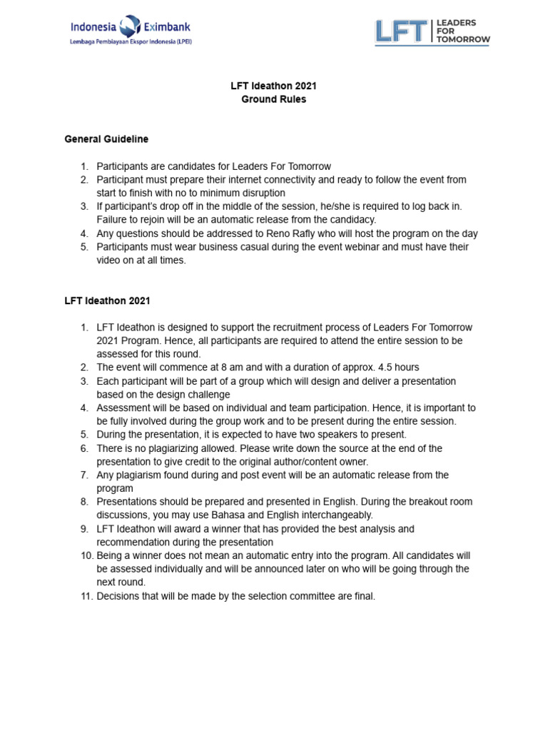 LFT Ideathon Ground Rules | PDF