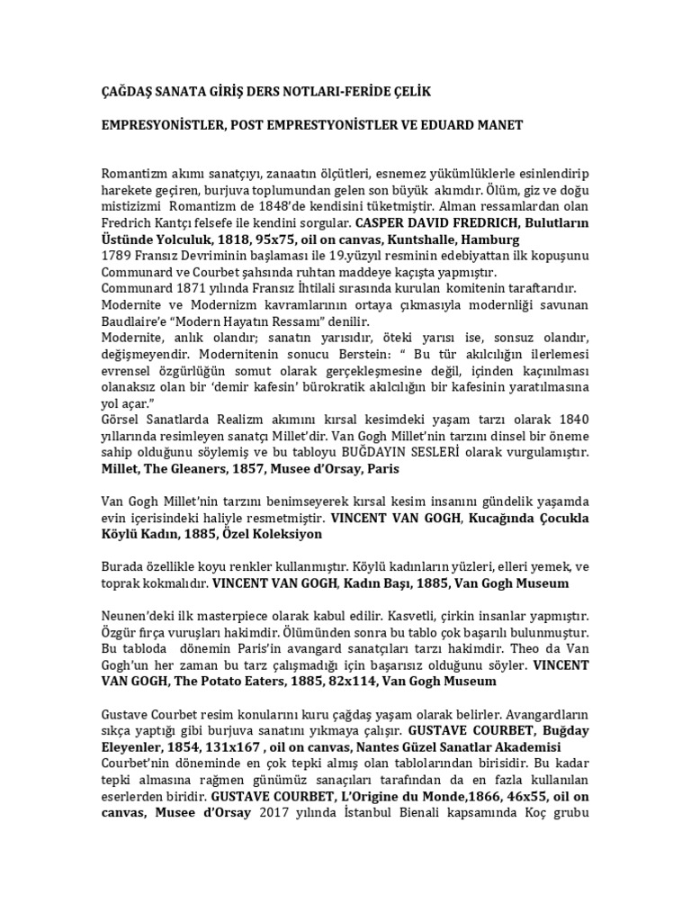 Çağdaş Sanata Giriş Ders Notları 1 | PDF