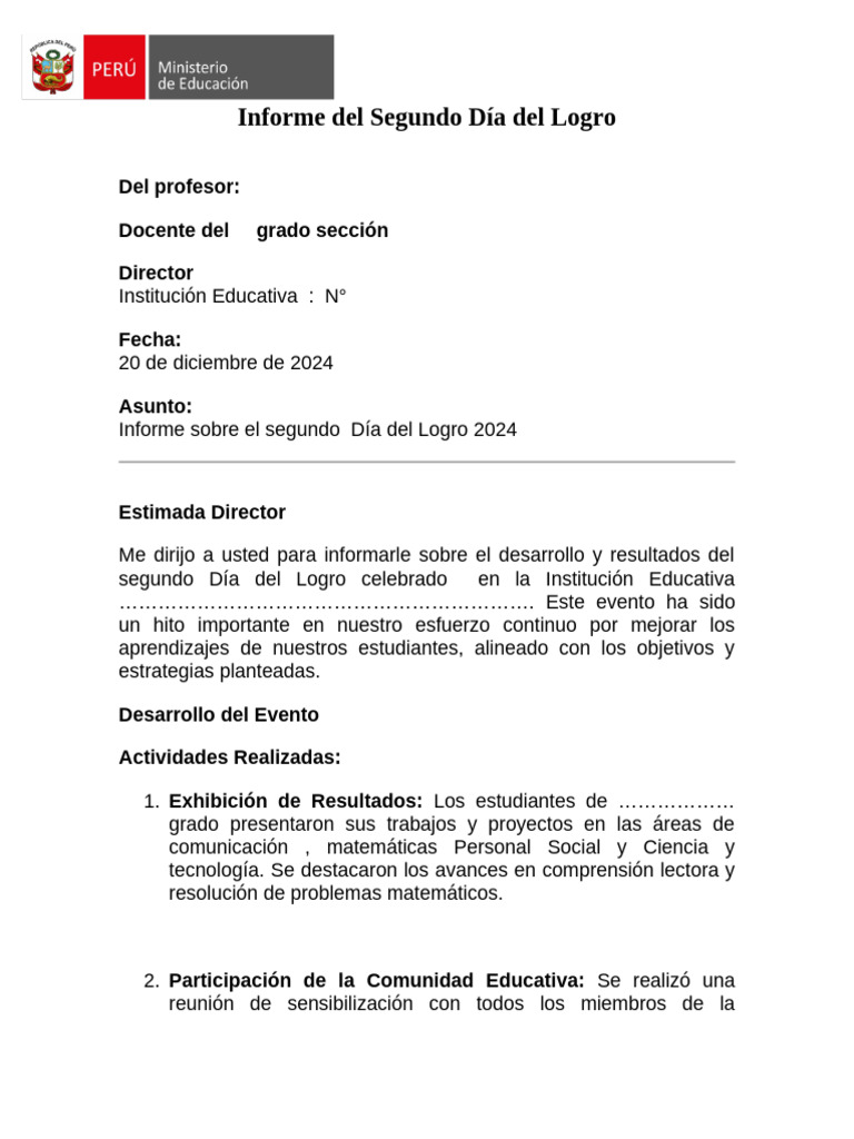 Informe Dia Del Logro I 2024 | PDF | Evaluación | Cognición