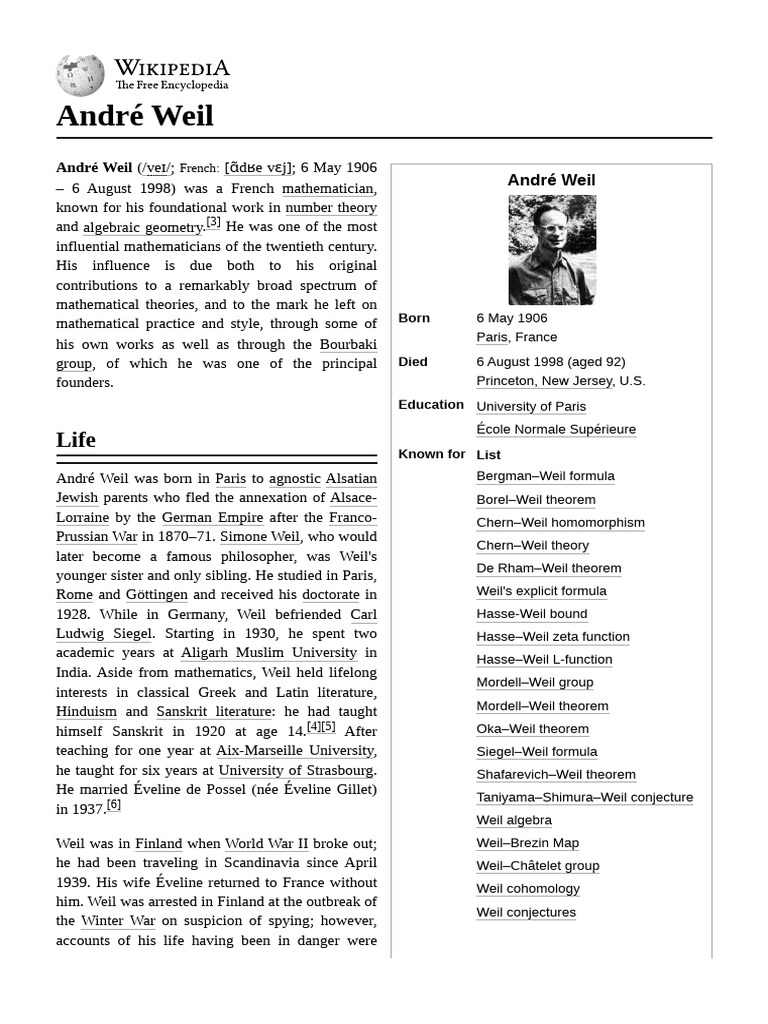 André_Weil | PDF | Mathematics | Geometry