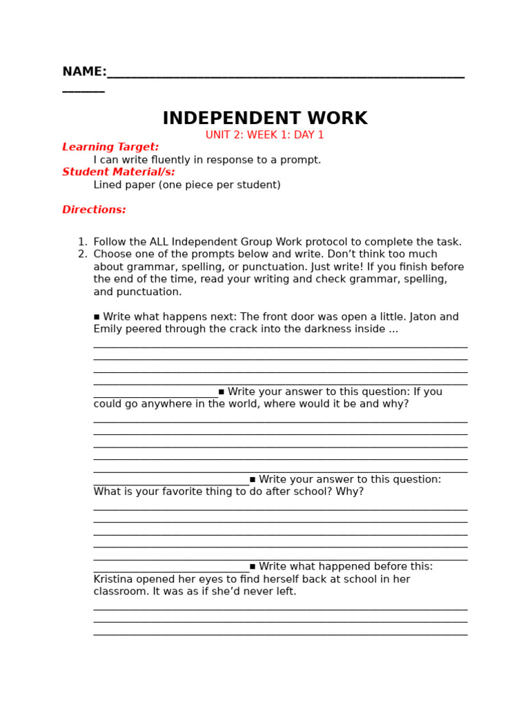 Independent WORK-UNIT 2 WEEK 2 DAY 1 | PDF | Learning | Applied Linguistics