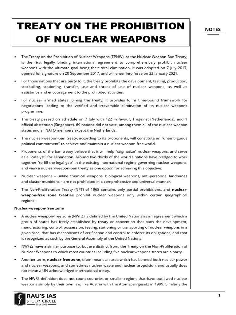 Treaty Prohibiting The Use of Nuclear Weapons | PDF | Weapons Of Mass ...