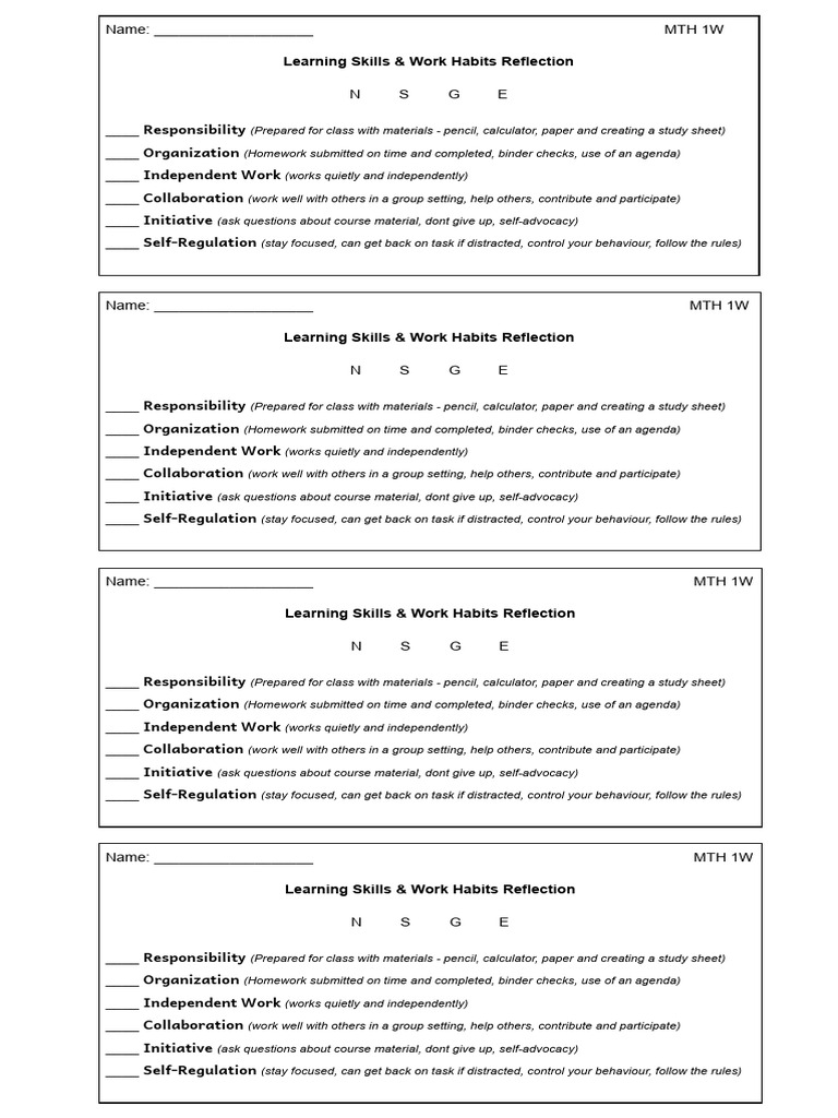 Learning Skills Self Assessment | PDF