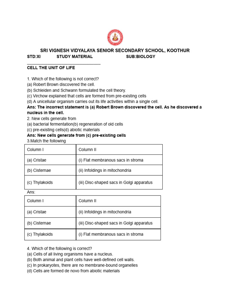 XI BIO CELL & Biomolecules Study Material | PDF | Chloroplast | Cell ...