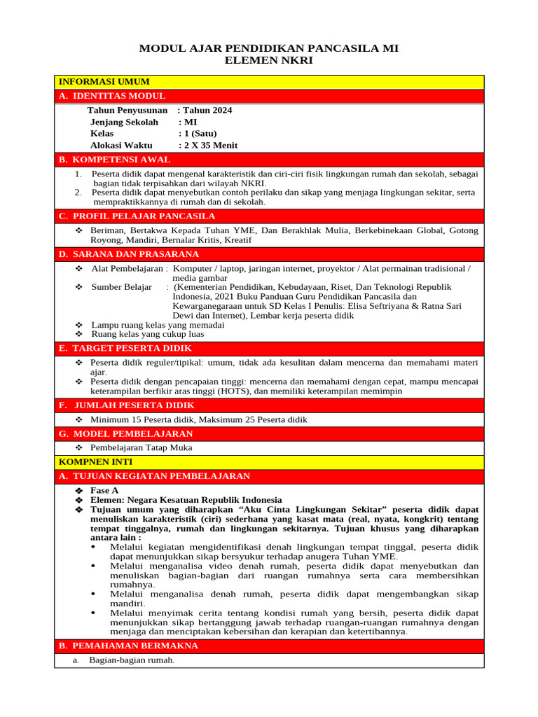 Modul Pancasila MI Kelas 1 | PDF