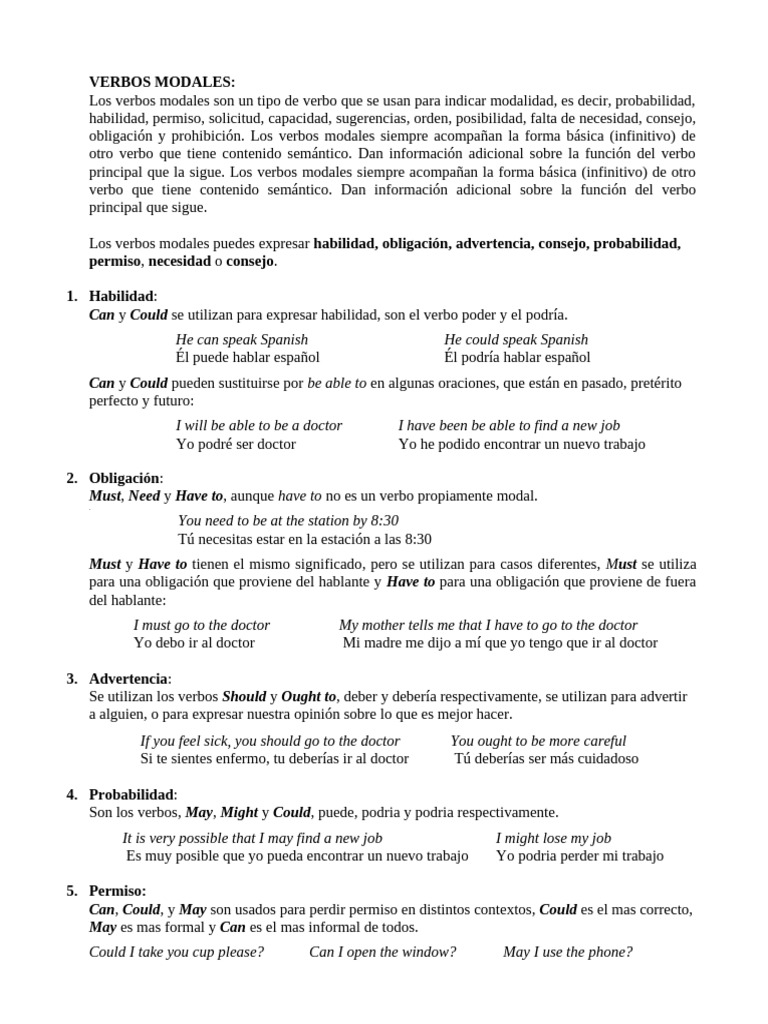 Course Language - English - Modal Verbs (Spanish) - 001 | PDF | Verbo ...