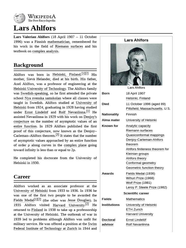 Lars_Ahlfors | PDF | Geometry | Complex Analysis
