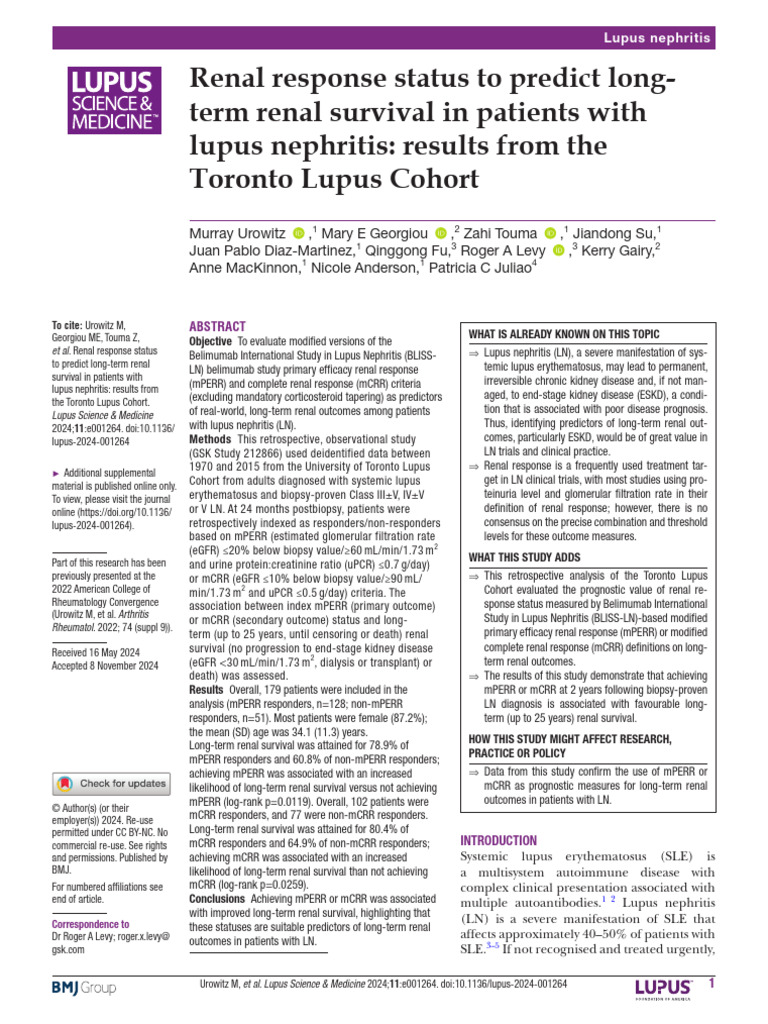 Renal response status to predict long- | PDF | Clinical Medicine ...
