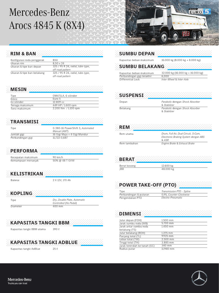 Spesifikasi Mercedes-Benz Arocs 4845 | PDF