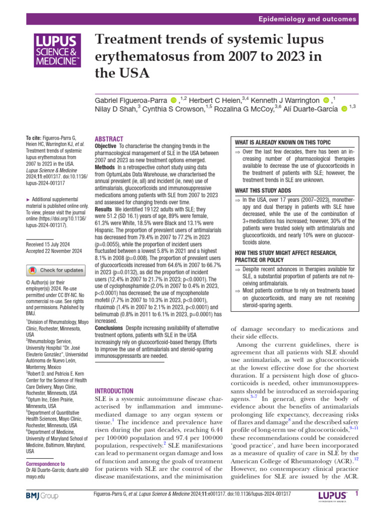 Treatment Trends of Systemic Lupus USA | PDF | Comorbidity | Clinical ...