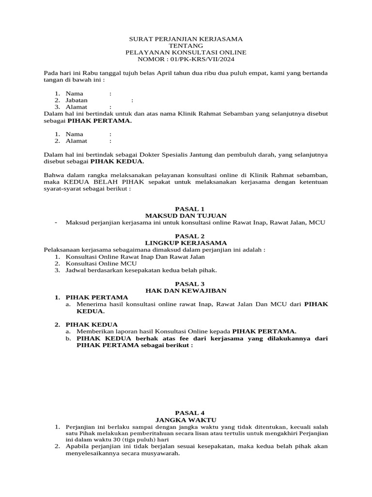 Surat Perjanjian Kerjasama Dokter Spesialis Jantung Pdf